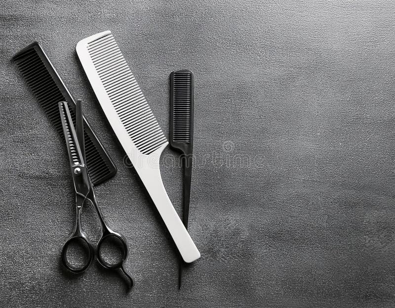 Professional Barber Tools on Grey Background Stock Illustration ...