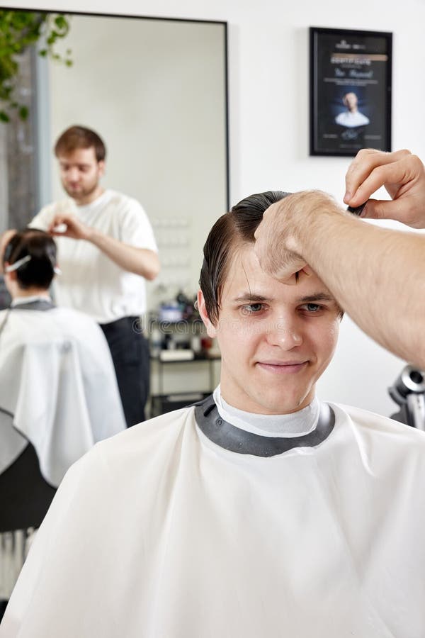 Professional Barber during Work with Man Client Stock Image - Image of ...