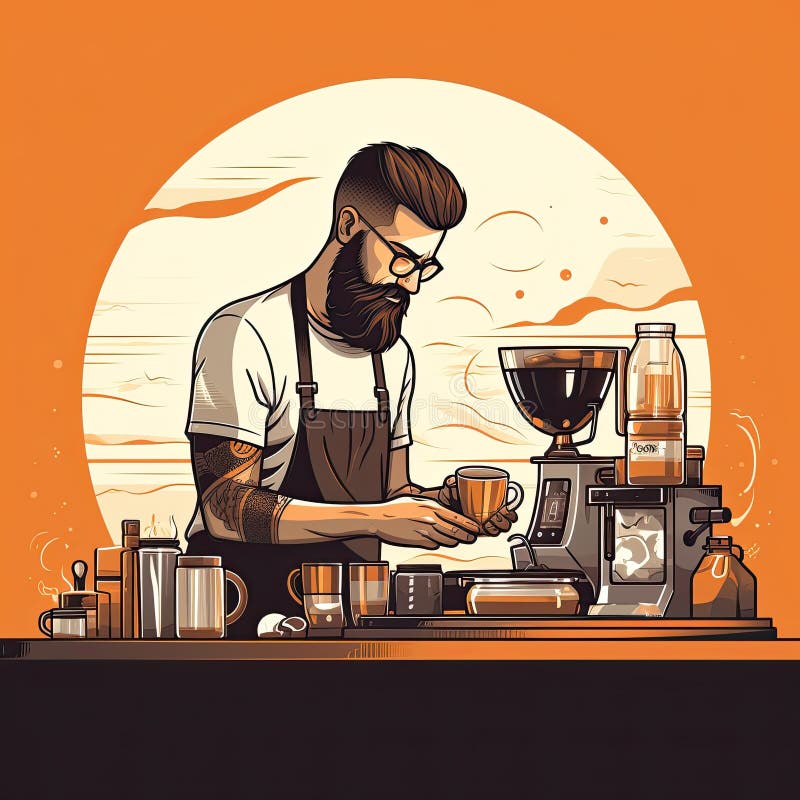 Professional Barista Making Coffee. Stock Illustration - Illustration ...