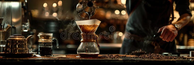 Professional Barista Making Filtered Drip Coffee in Coffee Shop. Stock ...