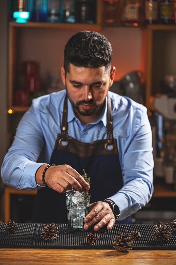 Professional Barman Decorated Cocktail Stock Image - Image of worker ...