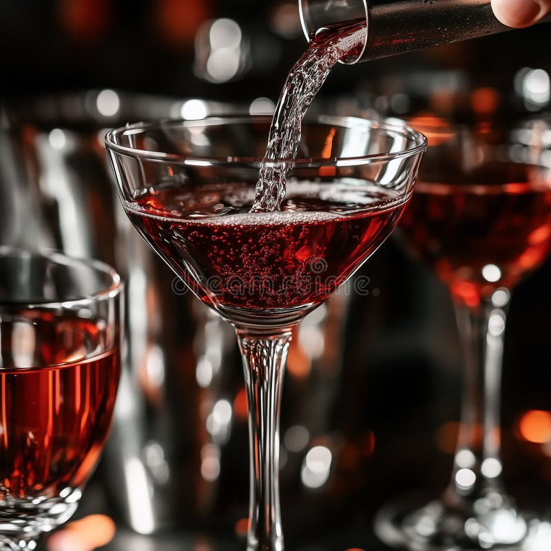 Professional Bartender Pouring Crimson Cocktail in Dramatic Lighting ...