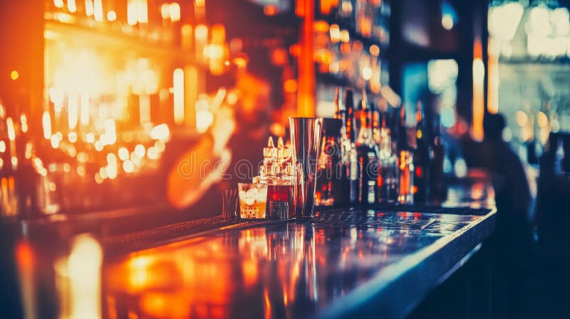 Professional Bartender Skillfully Shaking a Cocktail Behind a Busy Bar ...