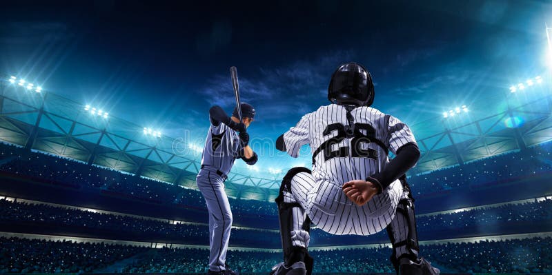 Professional Baseball Players on Night Grand Arena Stock Photo - Image ...