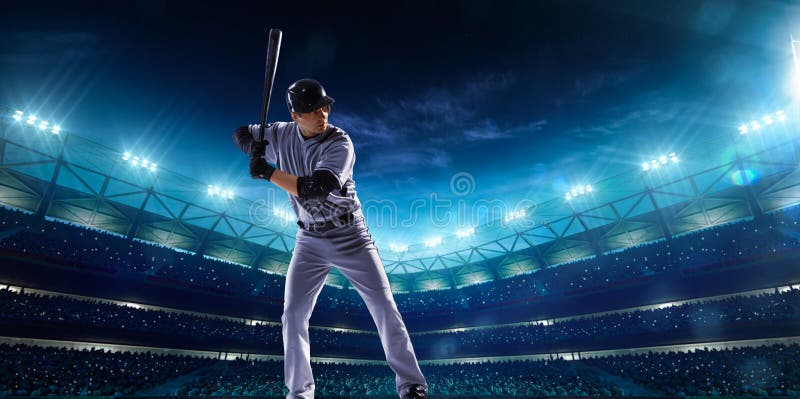 Professional Baseball Players on Night Grand Arena Stock Photo - Image ...