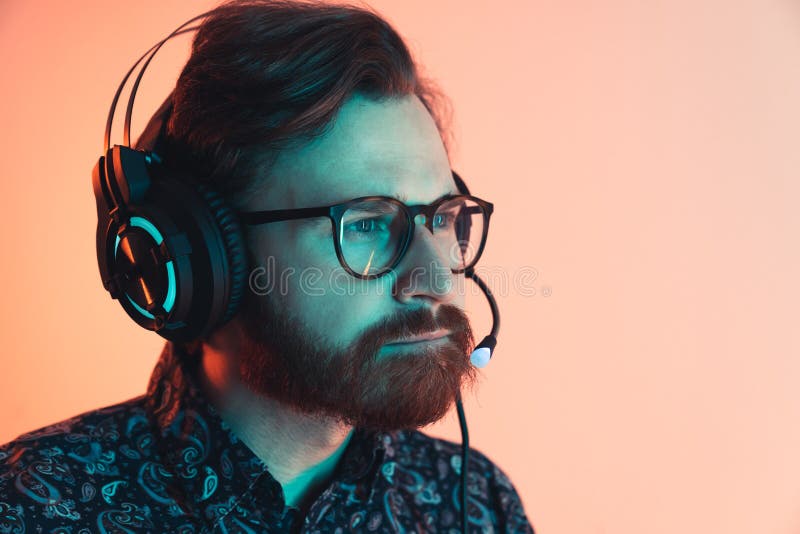 Professional Bearded Creator Designer Working on the Computer - Close ...