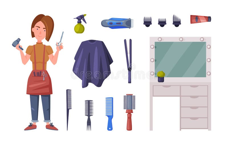 Female Hairdresser with Professional Tools and Barber Supplies for ... Female Hairdresser with Professional Tools and Barber Supplies for ...