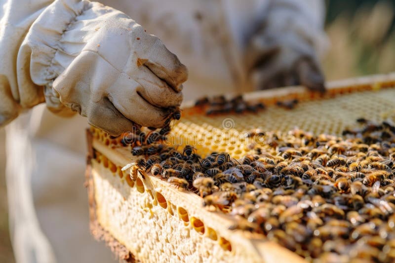 A Professional Beekeeper Working on Collecting Honey from Beehives ...