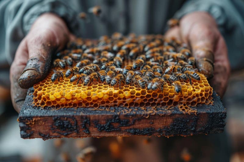 A Professional Beekeeper Working on Collecting Honey from Beehives ...