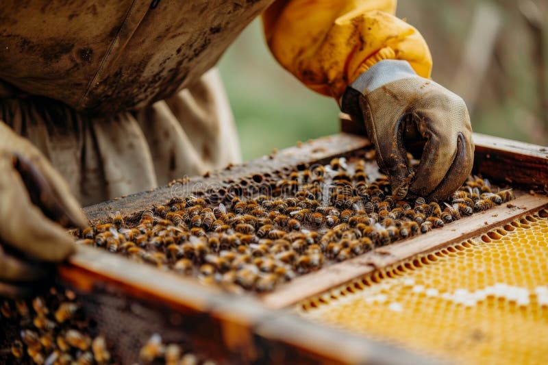 A Professional Beekeeper Working on Collecting Honey from Beehives ...