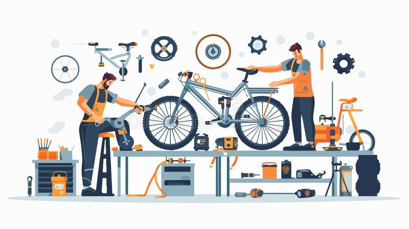 Professional Bicycle Repair Workshop: Mechanic Working on Bike Stock ...