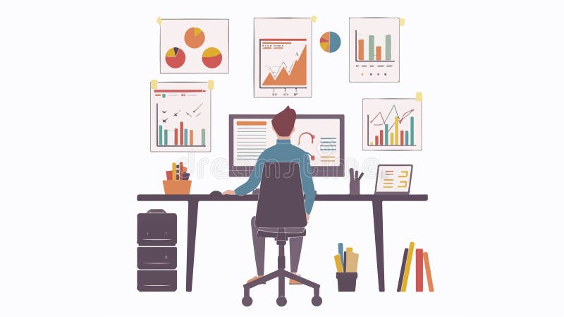 Analyst Working with Computer in Business. Management System To Make ...