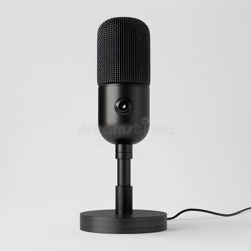 Professional Black Condenser Microphone with Stand on White Background ...
