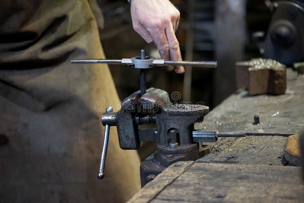 Professional Blacksmith Working with Metal at Forge, Workshop. Handmade, Craftsmanship and ...