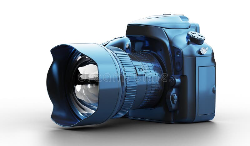 Professional Blue DSLR Camera with Zoom Lens Stock Illustration ...