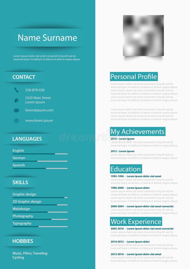 Professional Blue White Resume Cv with Design Elements Stock Vector ...