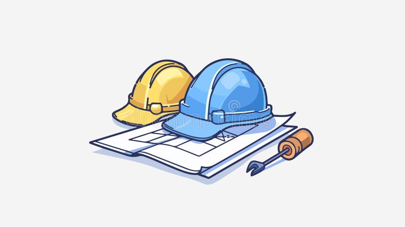Professional Blueprint Icon with Hard Hat for Construction Industry ...