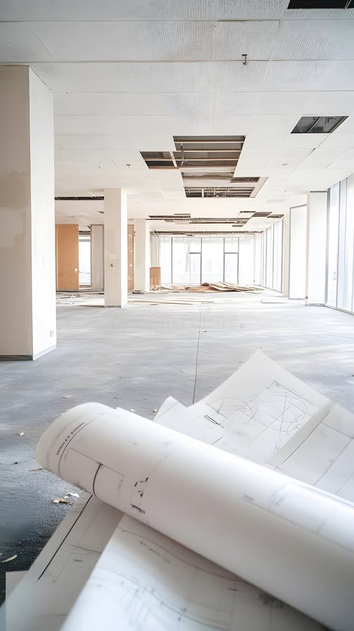 Professional Blueprints in an Empty Office Space, Preparing for the ...