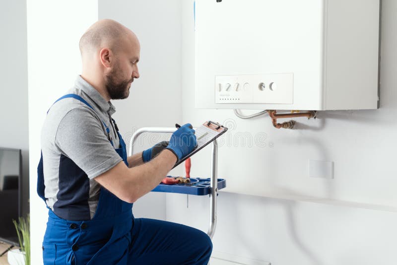 Professional Boiler Service at Home Stock Image - Image of handyman ...