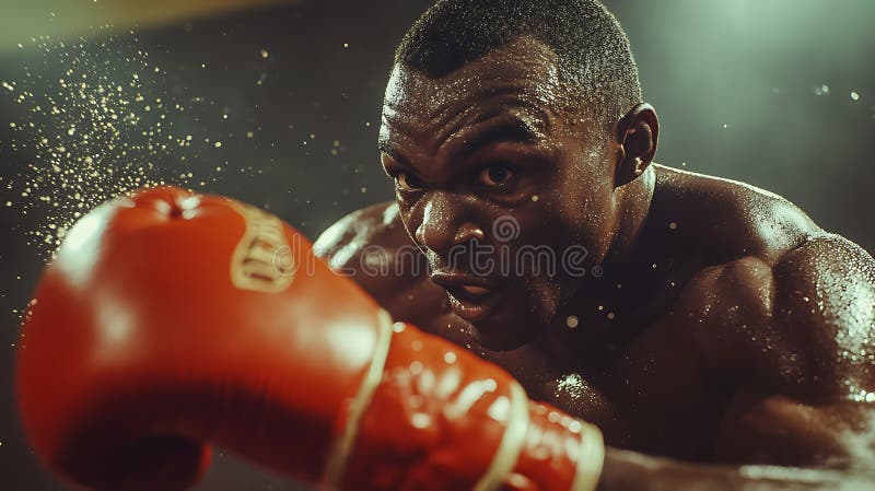 Professional Boxer Lunges Forward with Intense Focus, Showcasing ...