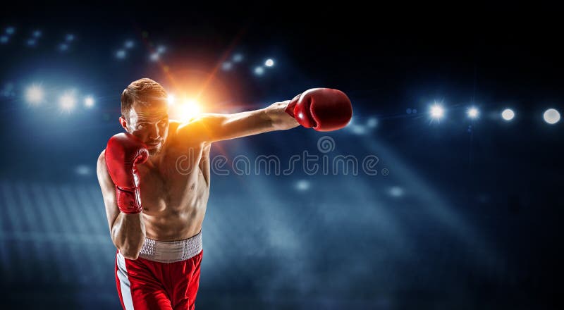 Professional Boxer Punch on Dark Arena Stock Photo - Image of crash ...
