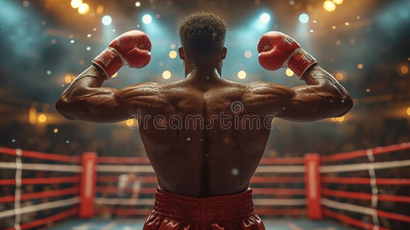 Professional Boxer Raising Hands in Boxing Ring Stock Image - Image of ...