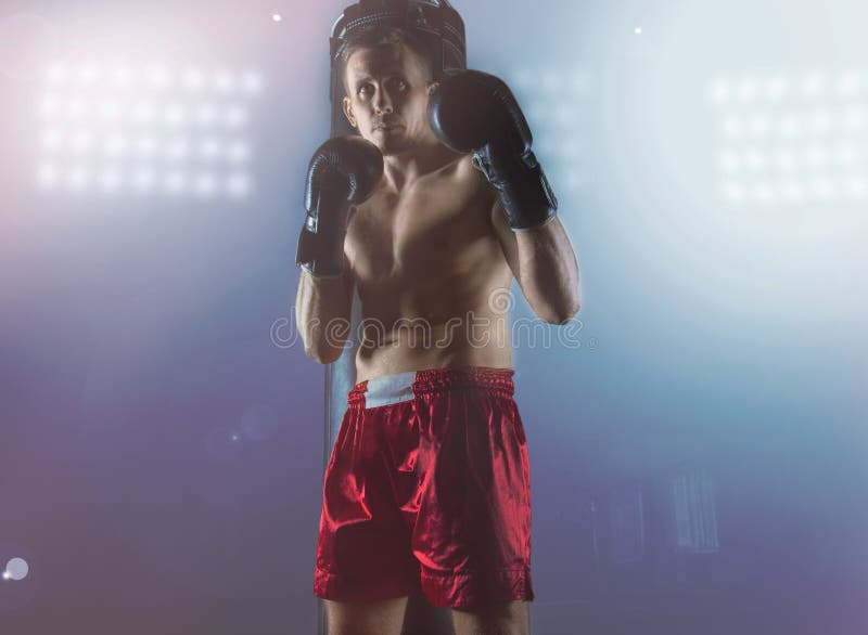 Professional Boxer Stands in the Ring, the Lights Burn. Stock Photo ...