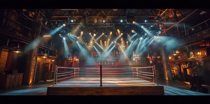 Professional Boxing Ring in the Dark with a Spotlight Shining on it ...