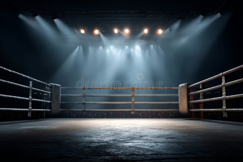 Professional Boxing Ring with Ropes and Stage Lighting Stock Photo ...
