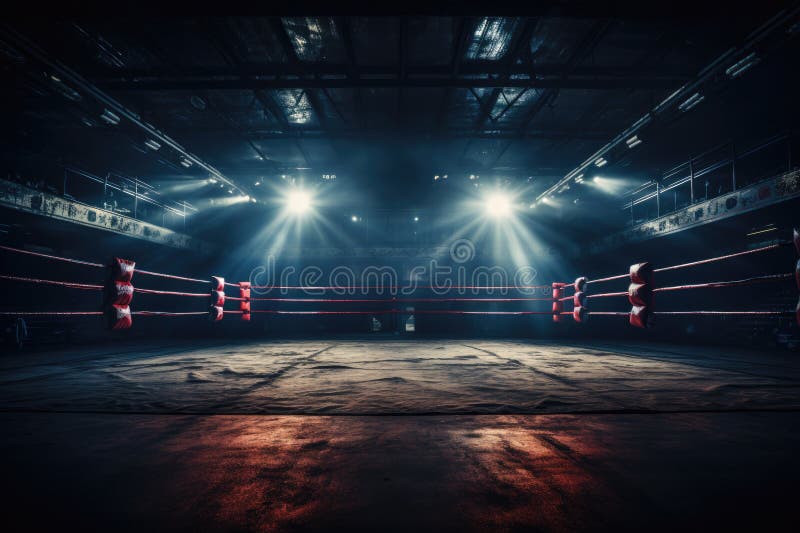 Professional Boxing Ring in the Spotlight Stock Image - Image of square ...
