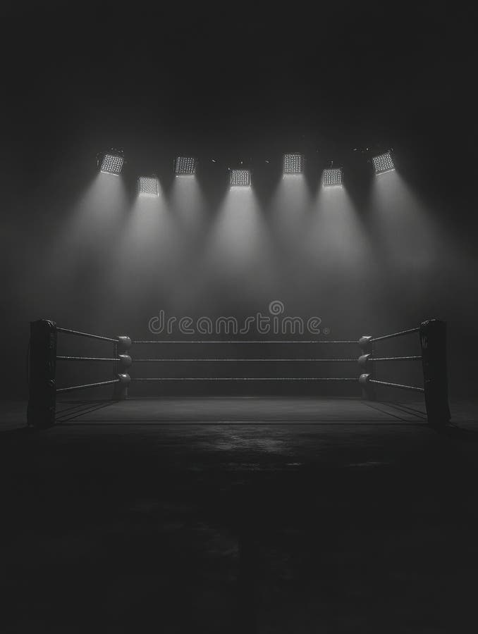 Professional Boxing Ring in Spotlight Stock Photo - Image of generated ...