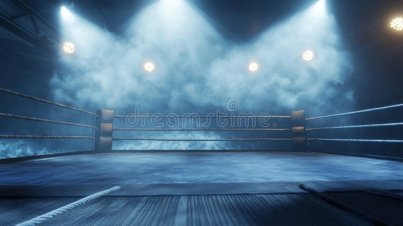 A Professional Boxing Ring Under Dramatic Lighting and Smoke, Suitable ...
