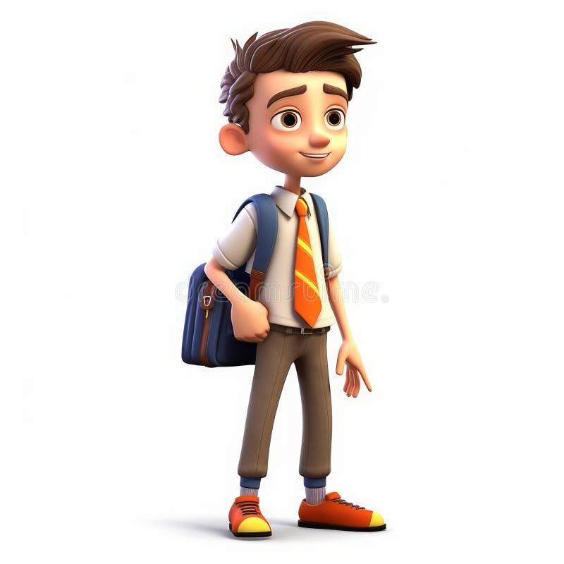 A Professional Boy with Bag Cartoon 3D Generative AI Stock Illustration ...