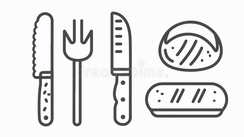 Professional Bread Knife Outline Icons Vector Illustration Stock Vector ...