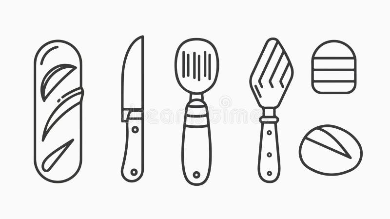 Professional Bread Knife Outline Icons Vector Illustration Stock Vector ...