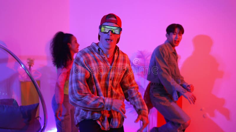 Break Dancer Perform Break Dance while Friend Support Performance ...