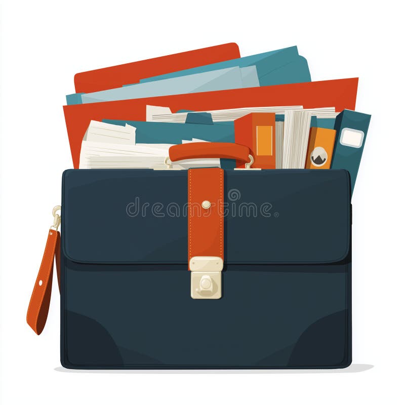 Professional Briefcase with Documents and Folders Overflowing Stock ...