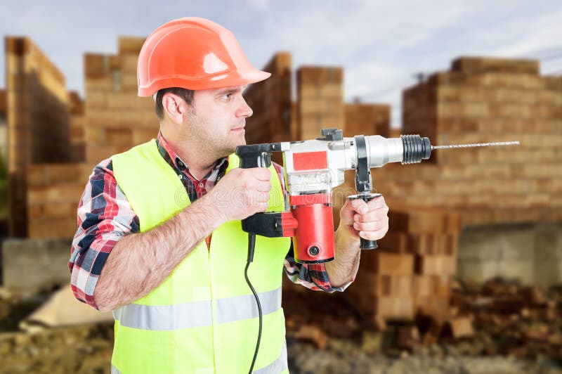 Professional Builder with Drill Machine Stock Photo - Image of ...