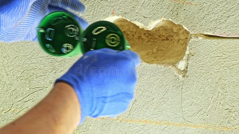 Professional Builder Electrician Clean Concrete Wall, Perforator ...