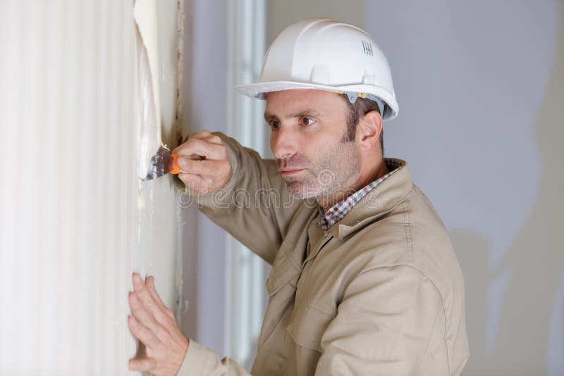 Professional Builder Getting Paper Wall Off Stock Photo - Image of ...