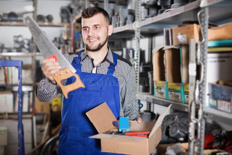 Professional Builder Man Showing Various Tools Stock Image - Image of ...