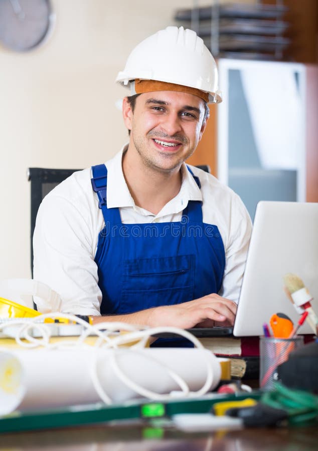 Professional Builder Preparing for Call in Design Office Stock Image ...