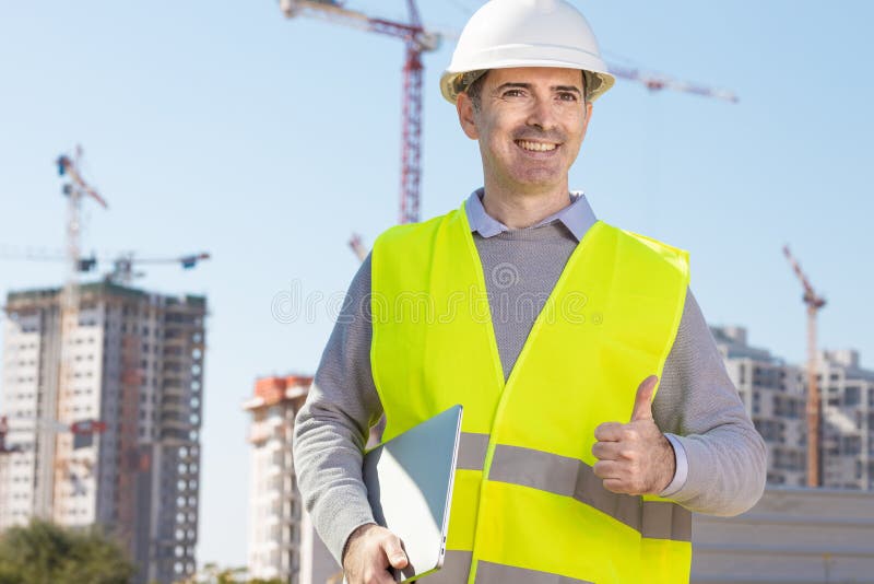 Professional Builder Standing in Front of the Construction Site Stock ...