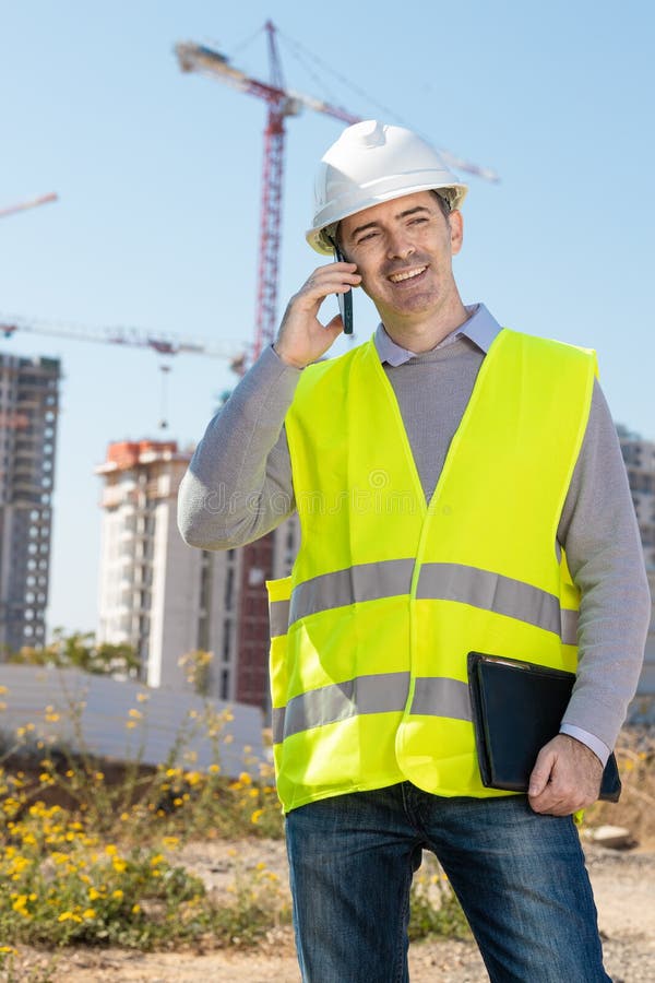 Professional Builder Standing Talking on a Phone Stock Image - Image of ...