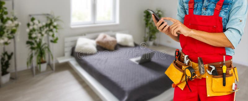 Professional Builder with Tool Belt, Space for Text Stock Image - Image ...