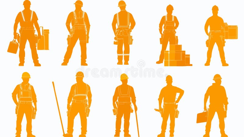 Professional Builder Worker Silhouette Vector Illustration for ...