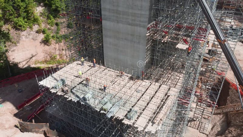 Professional Builders Work on Support Structure Foundation Stock Video ...