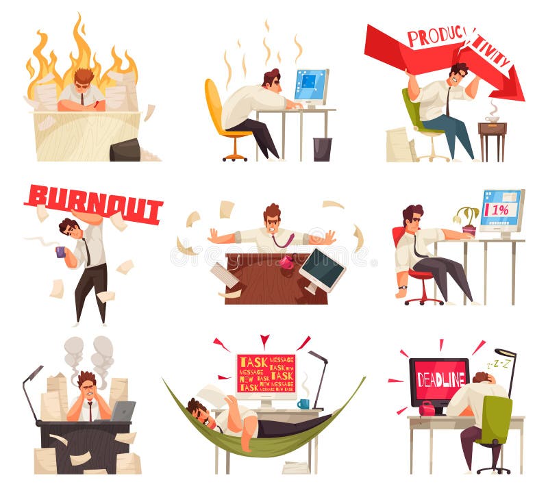 Professional Burnout Design Set Stock Vector - Illustration of screen ...