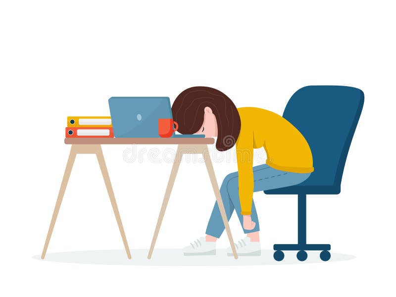Professional Burnout. Tired Worker Sitting at the Table. Flat Vector ...