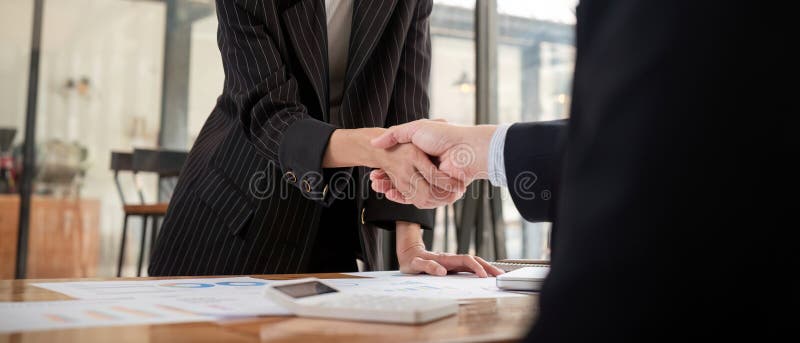 Professional Business Handshake Modern Office Setting Documents Table ...